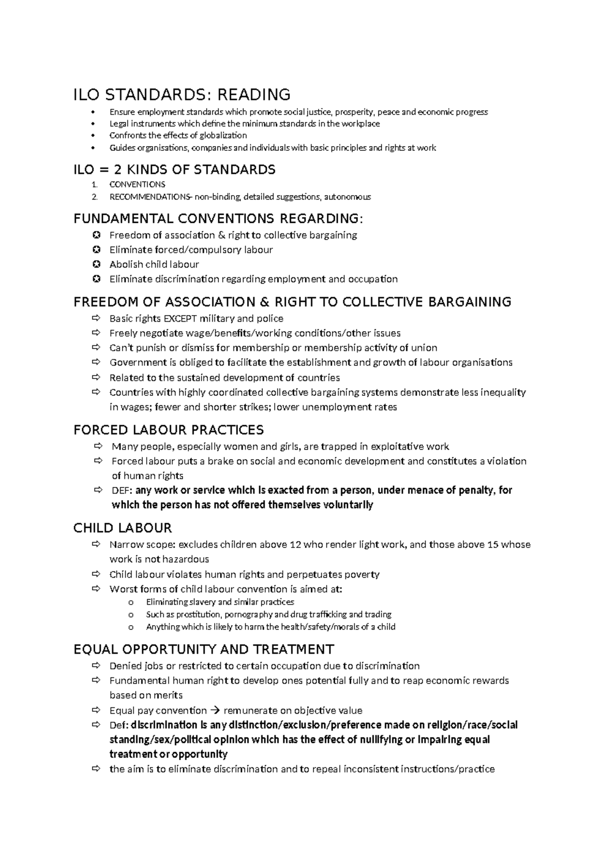 ILO Standards summary - Summaries - ILO STANDARDS: READING Ensure ...