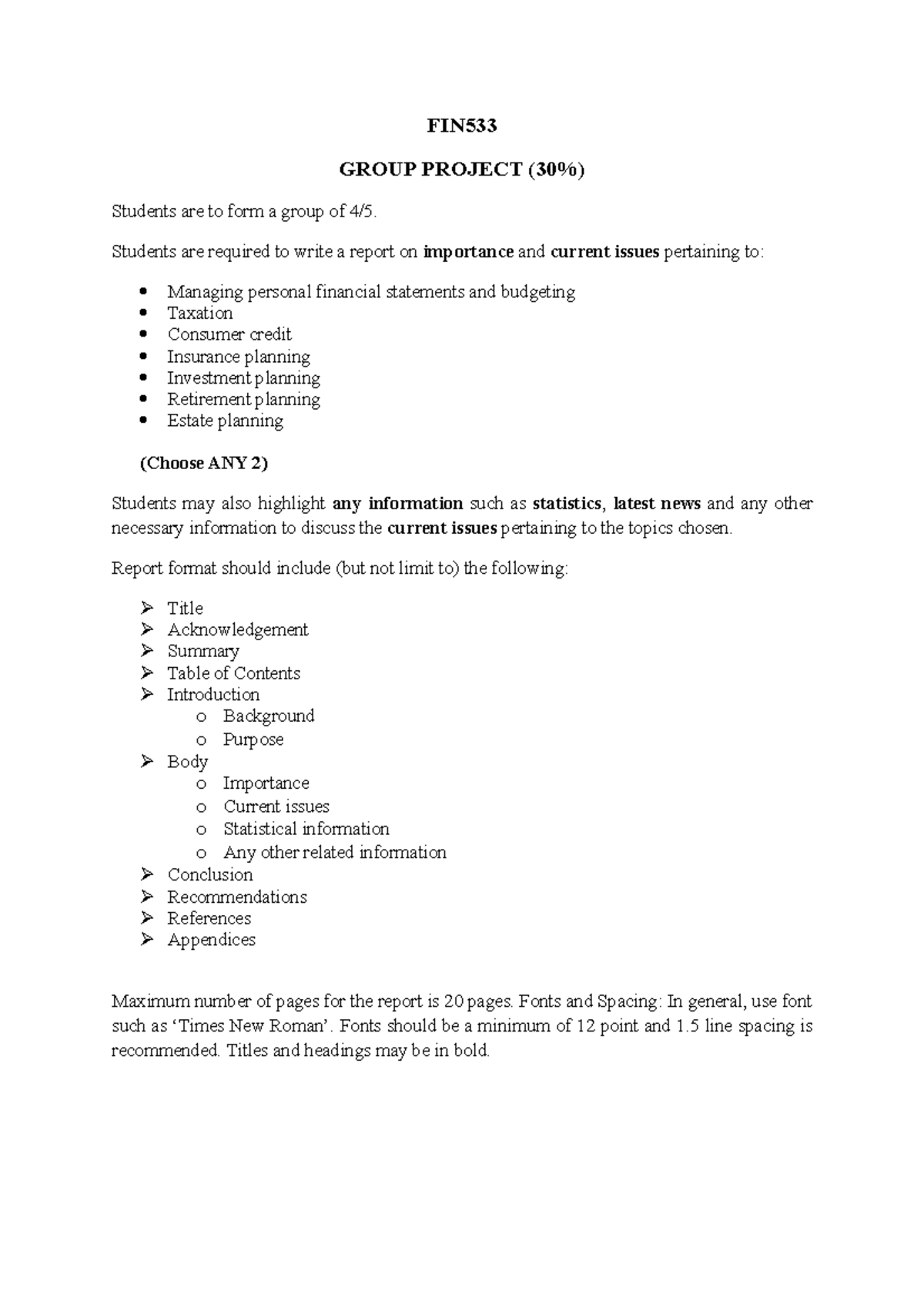 Personal Financial Planning FIN533 Group Project - FIN GROUP PROJECT ...