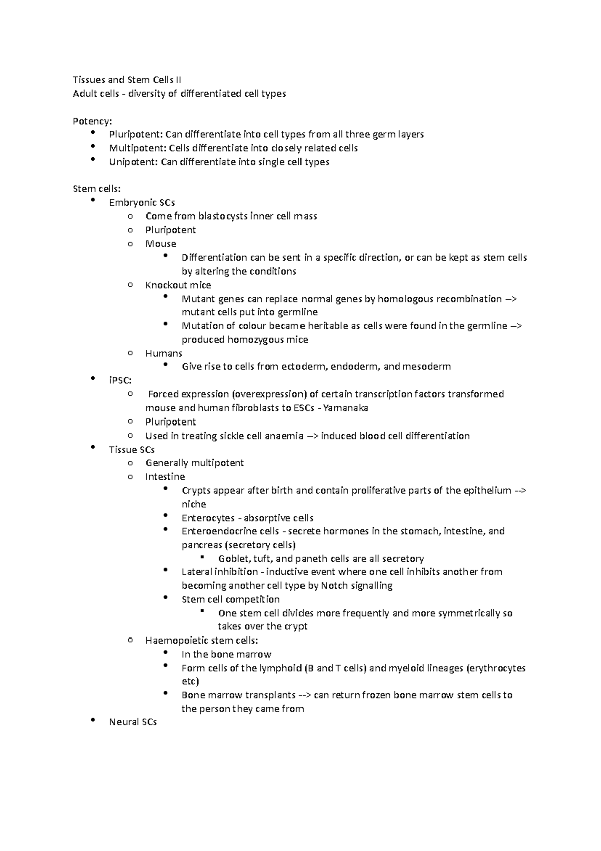 Tissues and Stem Cells II - Tissues and Stem Cells II Adult cells ...