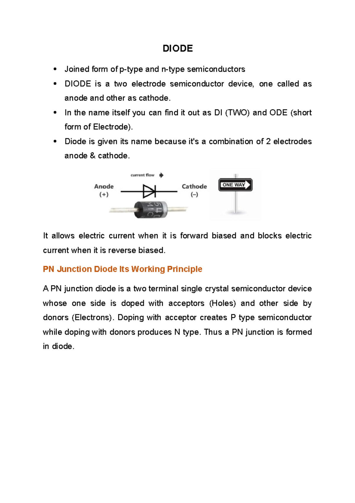 Diode - DIODE Joined form of p-type and n-type semiconductors DIODE is ...