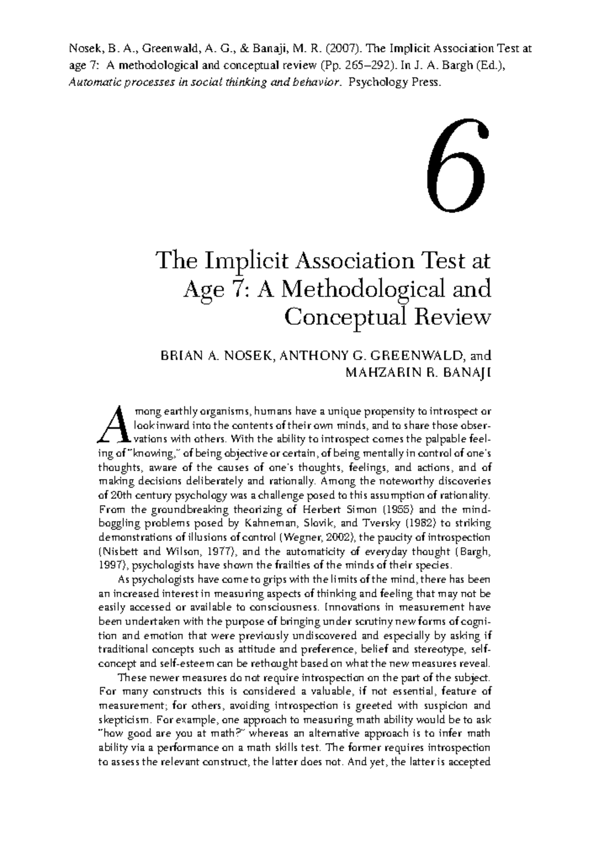 Nosek 20al - asd - 6 The Implicit Association Test at Age 7: A ...
