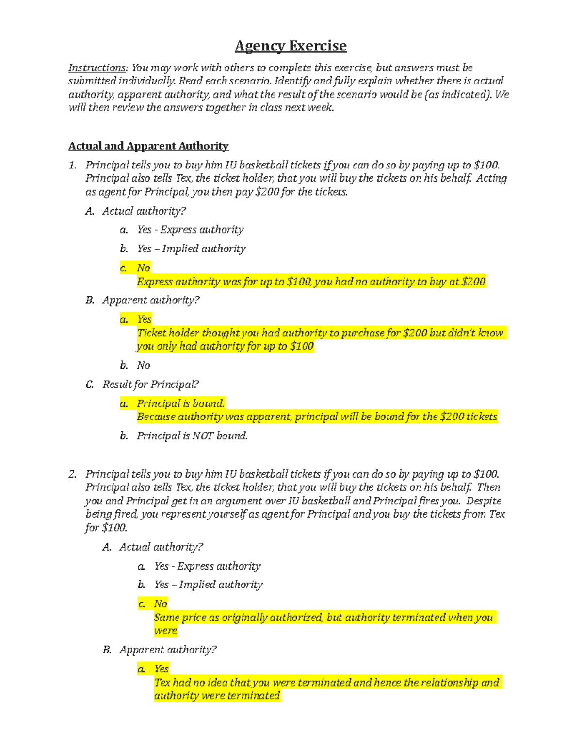 Agency Worksheet-1 - Agency Exercise Instructions: You may work with ...