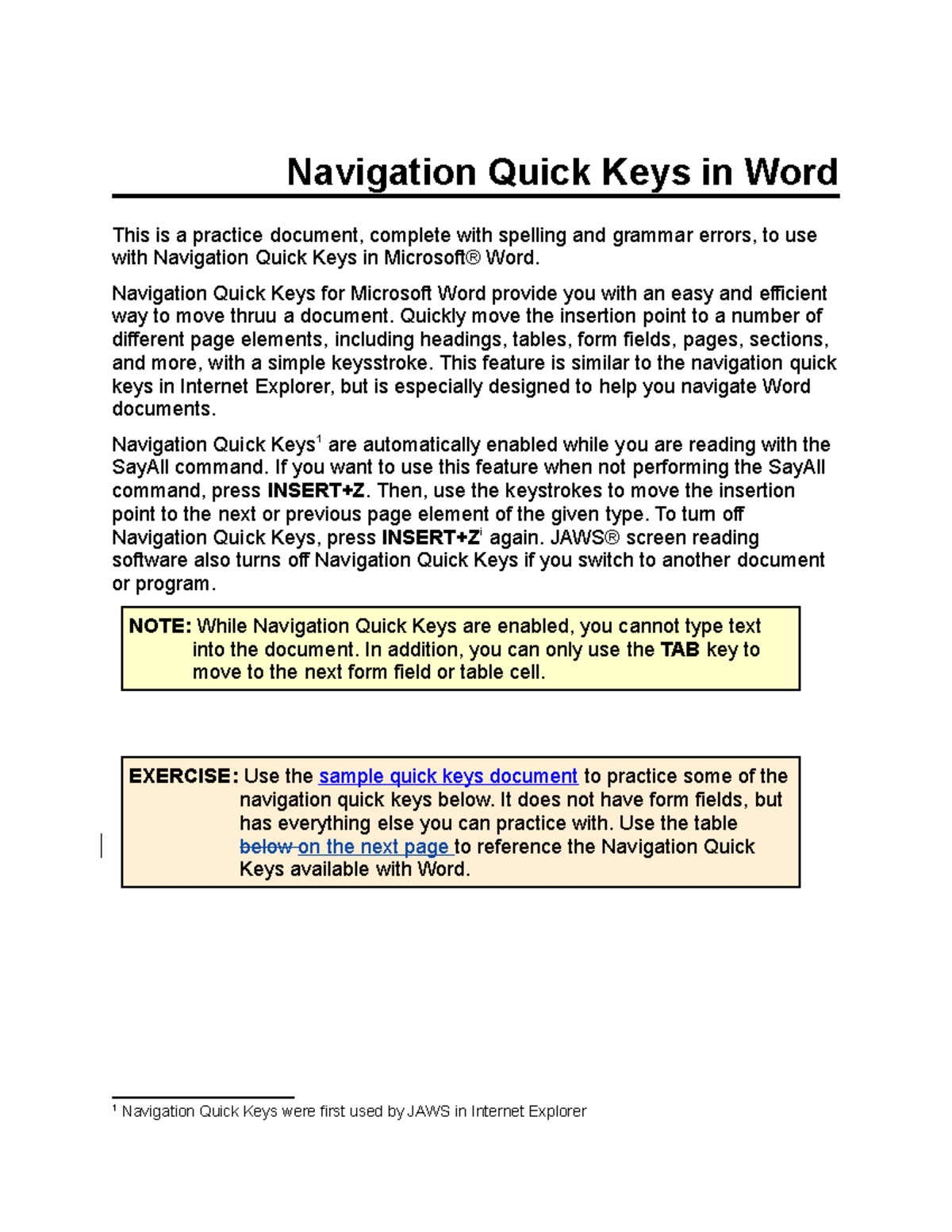 Navigation Quick Keys Sample-Word-2003 - Navigation Quick Keys in Word ...
