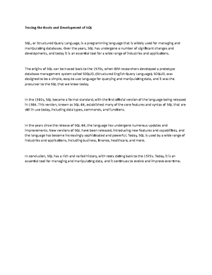 Tracing the History and Evolution of SQL - It was developed in the ...