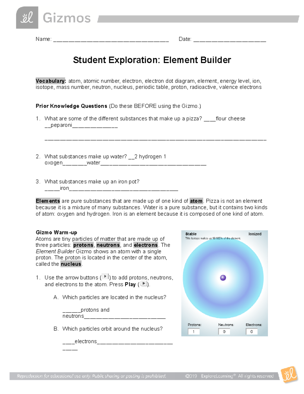 Element Builder SE - answers - Name ...