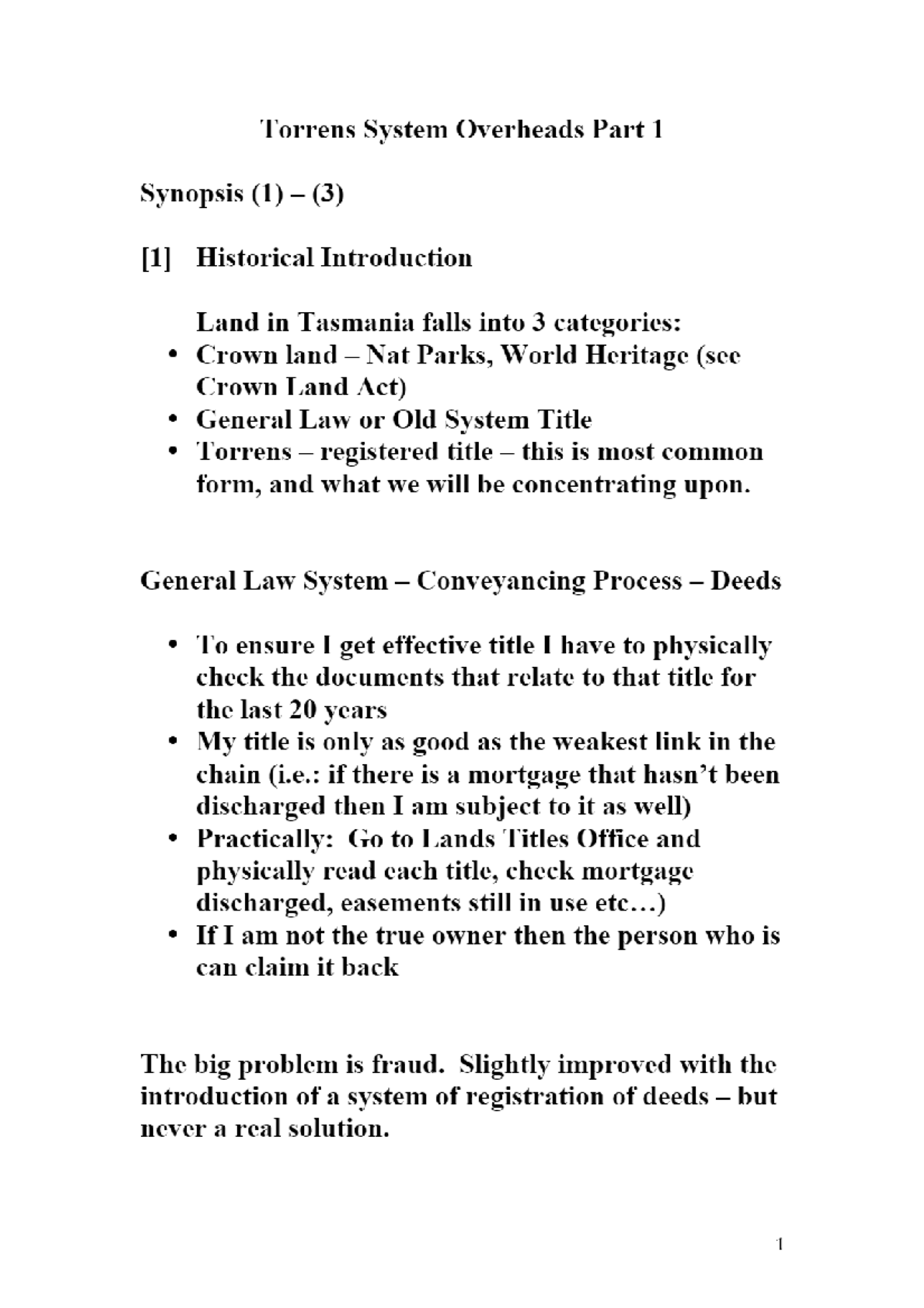 Torrens System notes - LAW603 - StuDocu