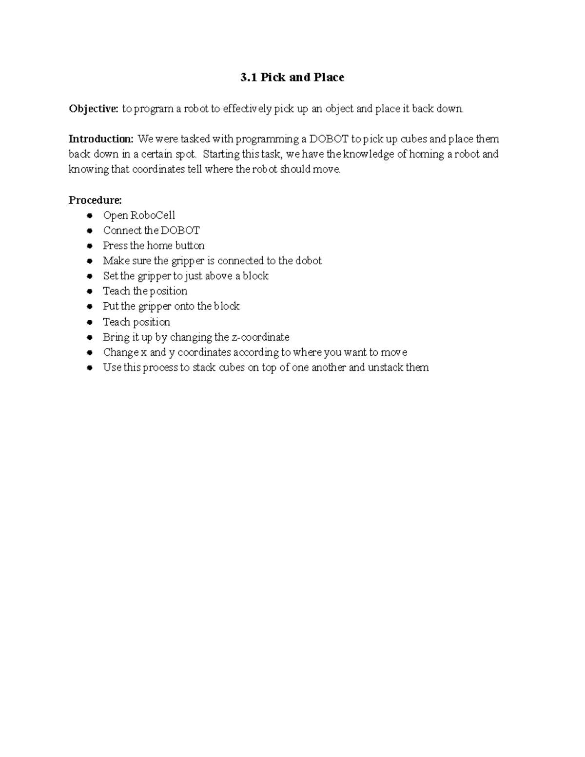 3.1 Pick and Place - Bdshns - 3 Pick and Place Objective: to program a ...