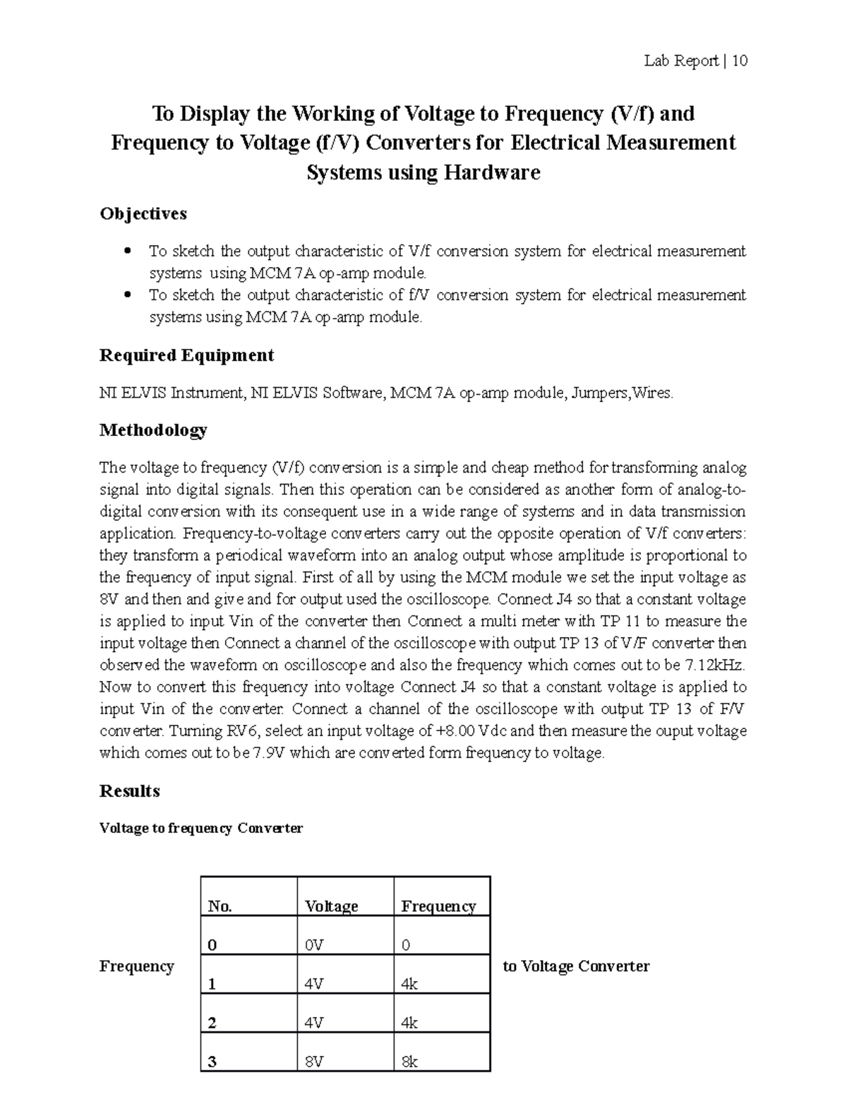 electric measurement and instrumentation lab No10 - Lab Report | 10 To ...