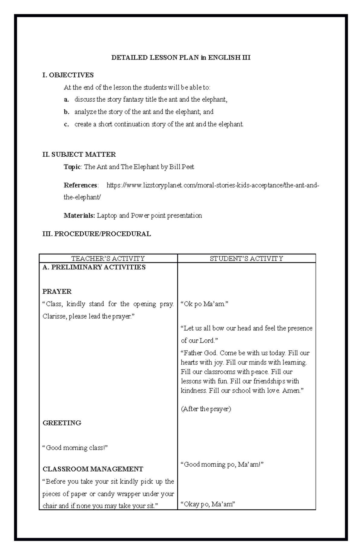 Detailed Lesson PLAN in English III - DETAILED LESSON PLAN in ENGLISH ...