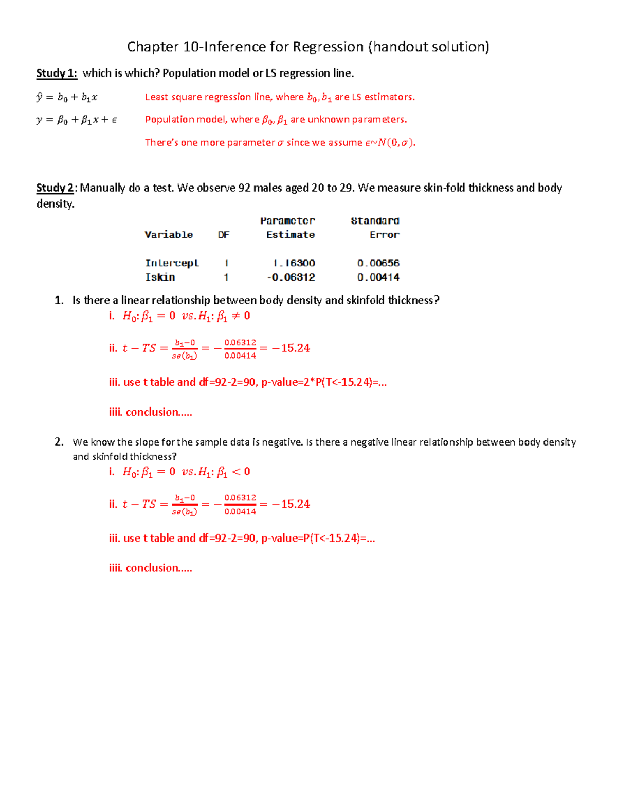 501Topic 10 Chapter 10 Inference for Regression Exercise s - Chapter 10 -Inference for ...