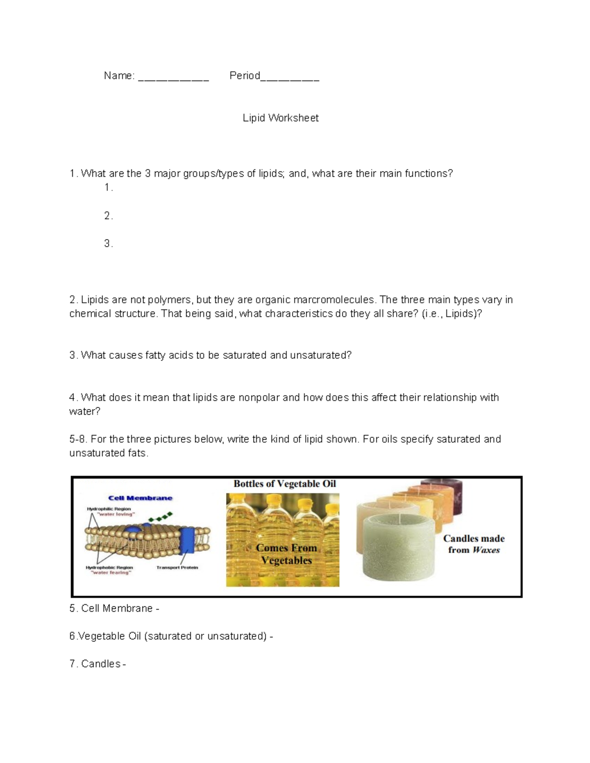 Lipid Worksheet - Name: ____________ Period__________ Lipid Worksheet ...
