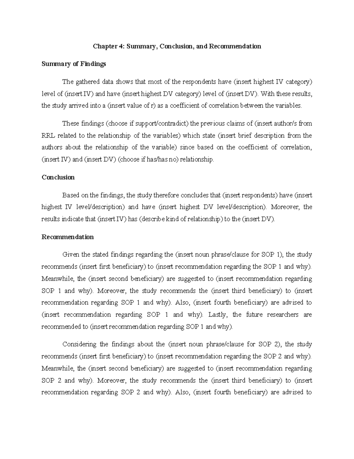 Template (LA 6-7) Correlational (2) - Chapter 4: Summary, Conclusion ...