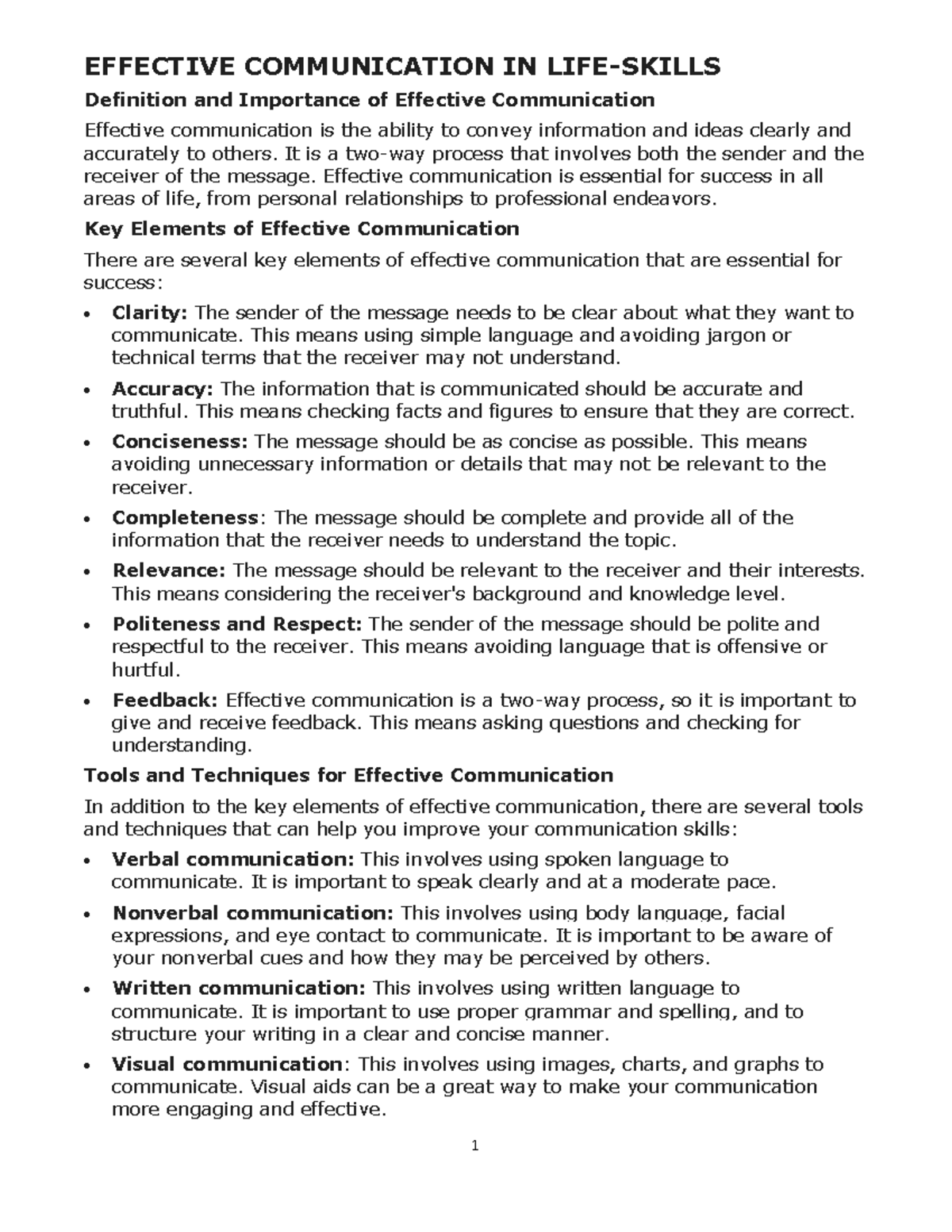 Effective Communication IN LIFE - 1 EFFECTIVE COMMUNICATION IN LIFE ...