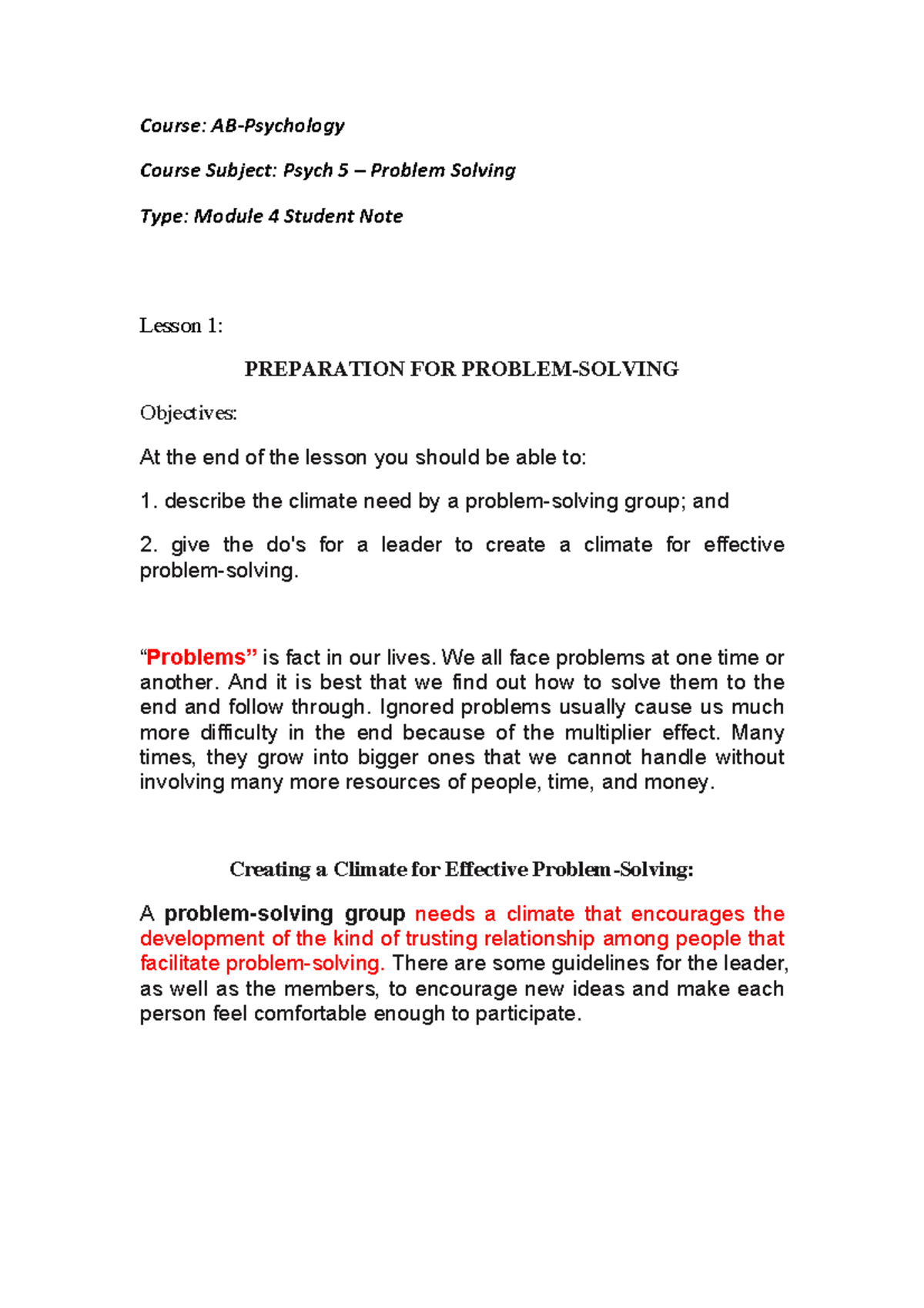 Psy 5 Group Dynamics - Module 4 Problem Solving - Course: AB-Psychology ...