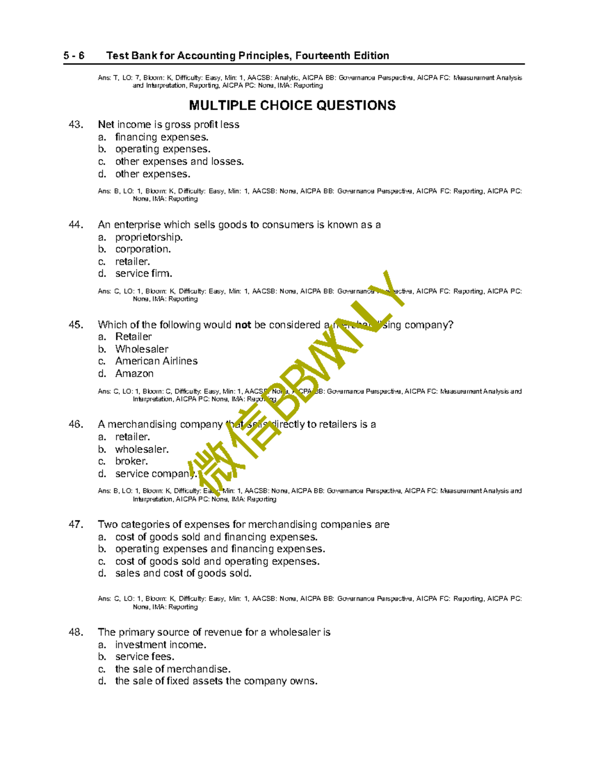 Accounting principles 14th edition by weygandt tb 463 - 5 - 6 Test Bank ...