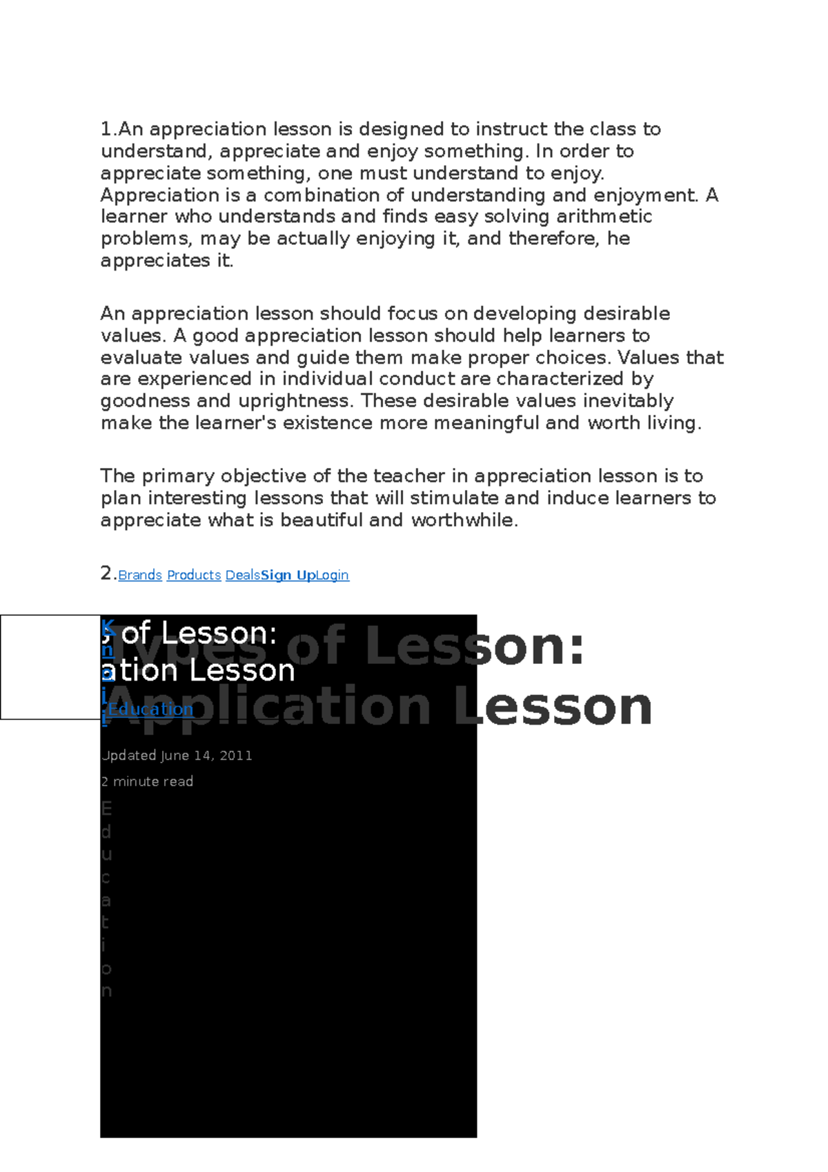 Advance Principles - 1 appreciation lesson is designed to instruct the ...