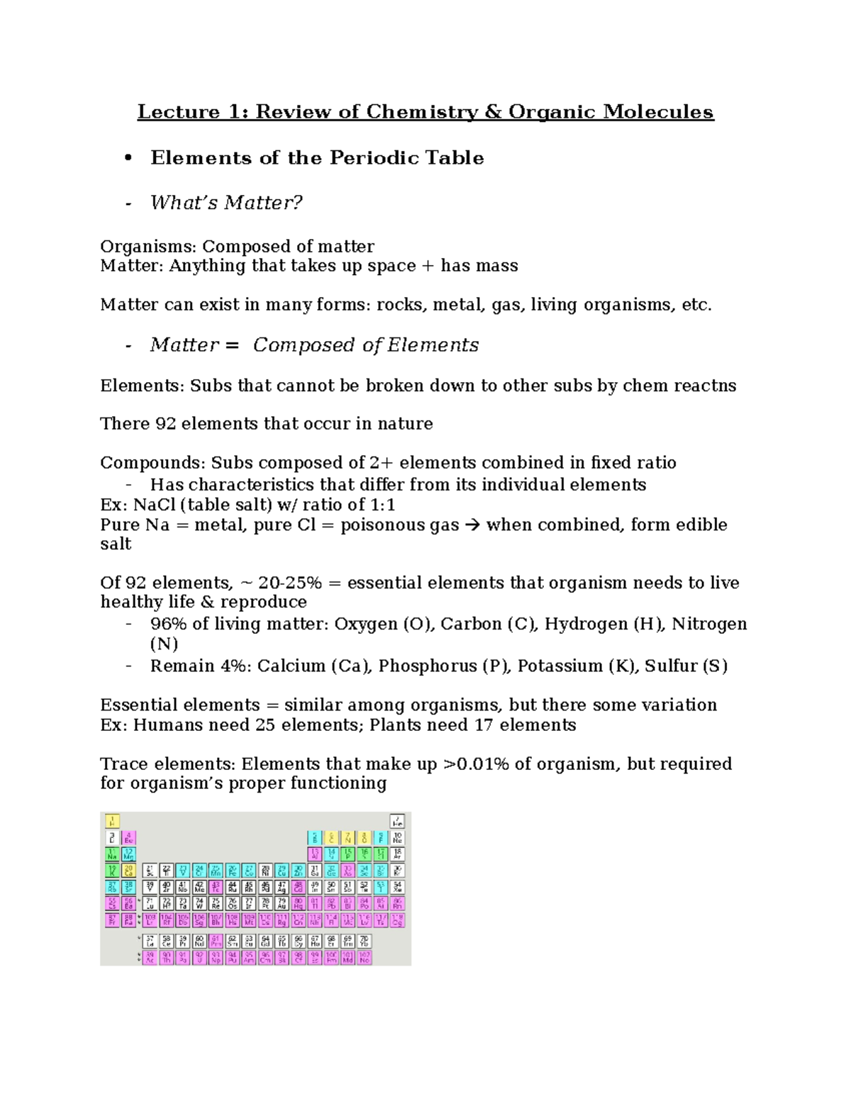 Lecture 1 - Review Organic Molecules Notes - Lecture 1: Review of ...