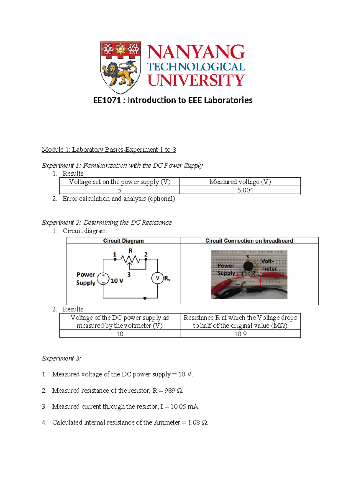 Ddddddddddddddddd - EE1071 : Introduction to EEE Laboratories Module 1: Laboratory Basics ...