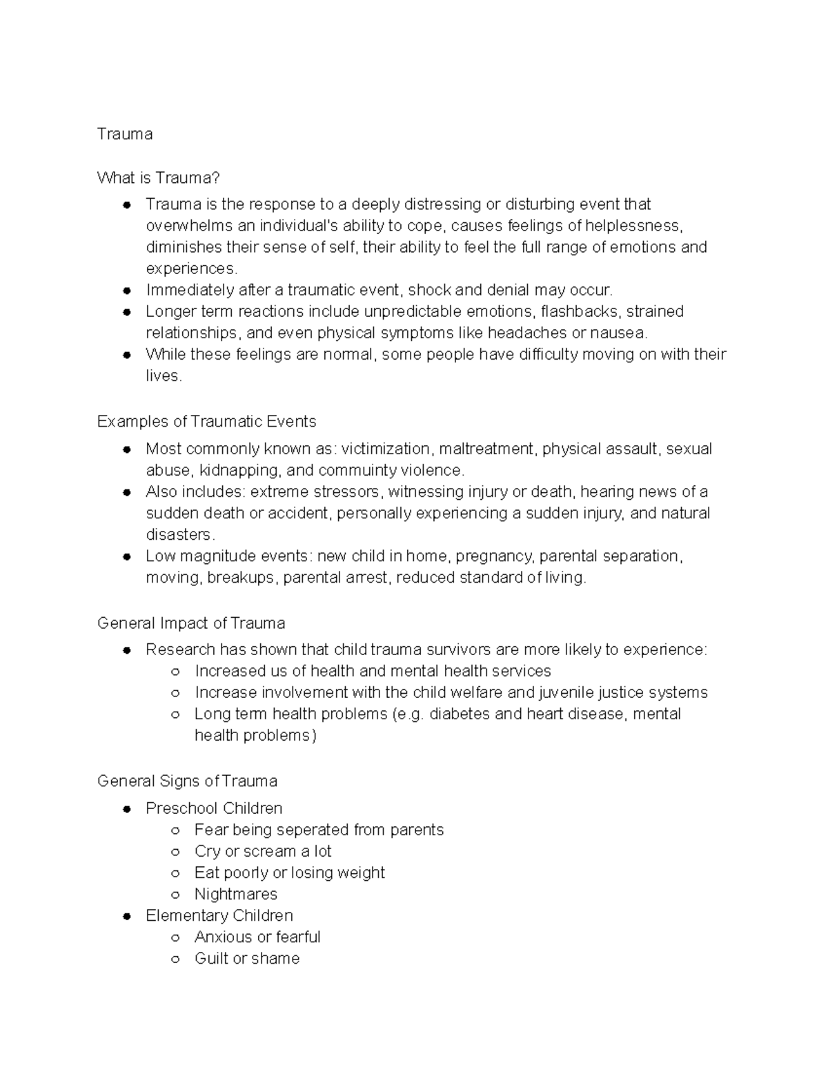 Ed Psych Trauma - Trauma What is Trauma? Trauma is the response to a ...