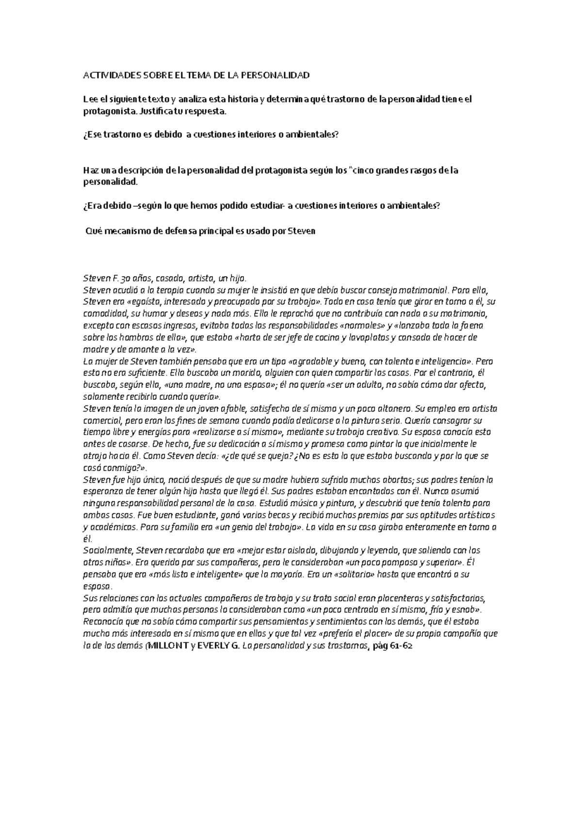 Actividades tema de la personalidad - ACTIVIDADES SOBRE EL TEMA DE LA ...