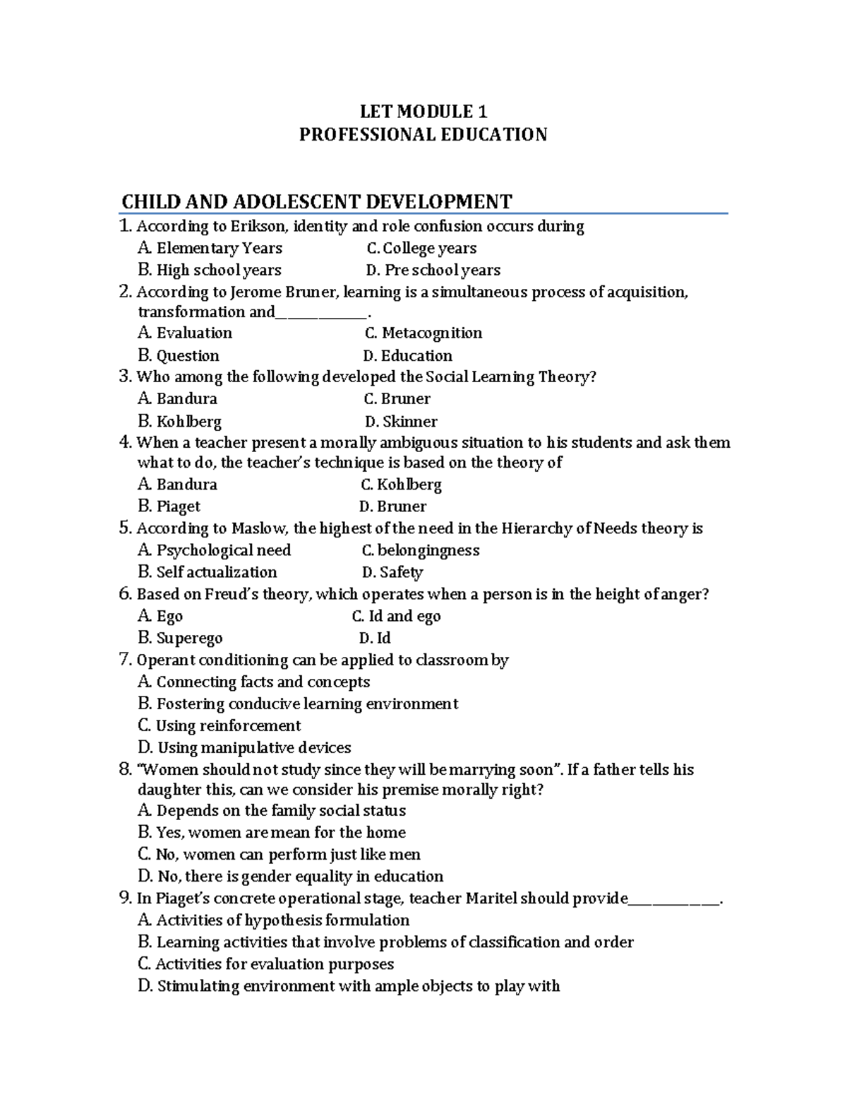 Professional education CAD - LET MODULE 1 PROFESSIONAL EDUCATION CHILD ...