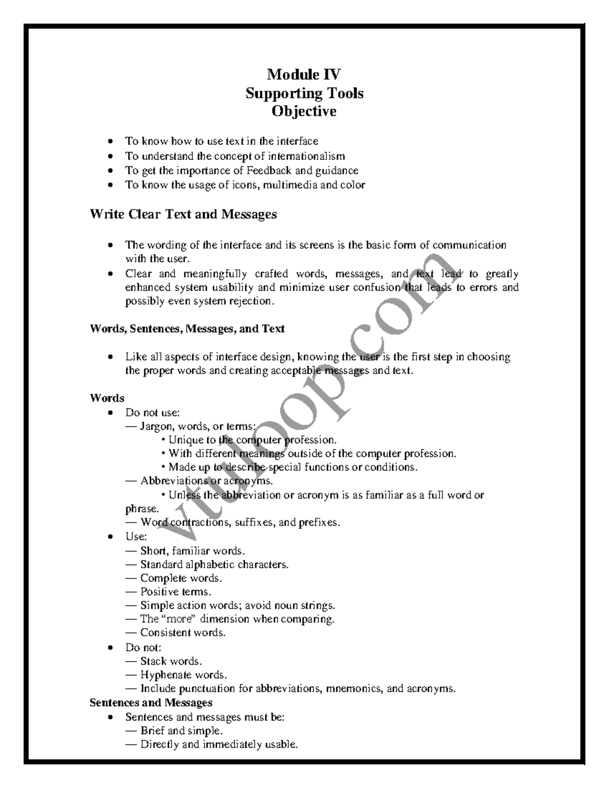 User interface design - Module IV Supporting Tools Objective To know how to use text in the ...