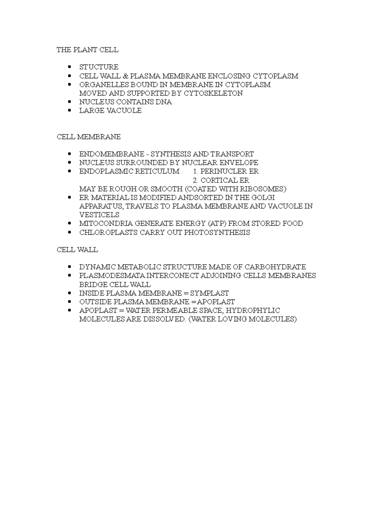 Plant Biology Notes - THE PLANT CELL STUCTURE CELL WALL & PLASMA ...