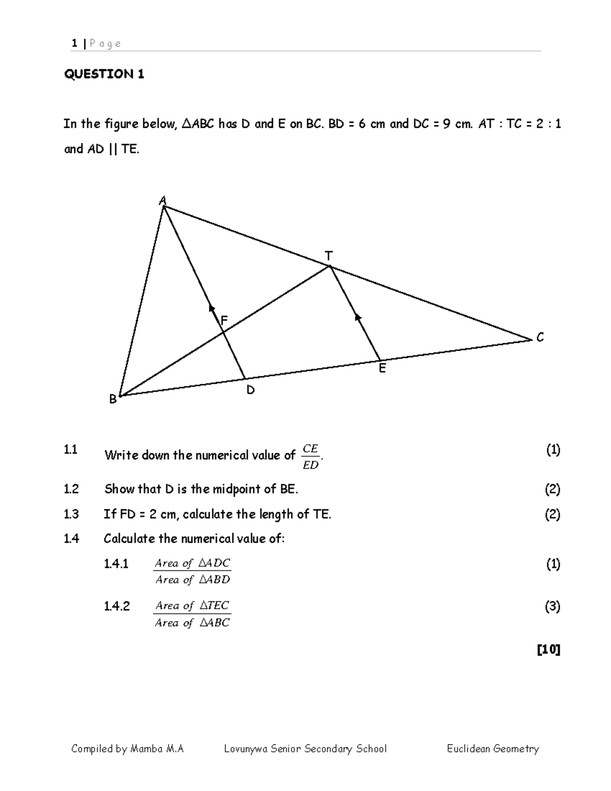GRD 12 Euclidean Geometry Tutorials - QUESTION 1 In the figure below ...