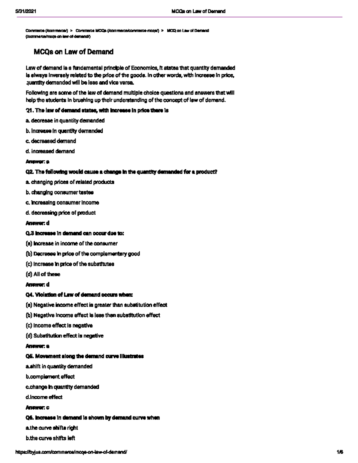 As demand mcq - Lecture notes 3 - Economics Mathematics Statistics ...