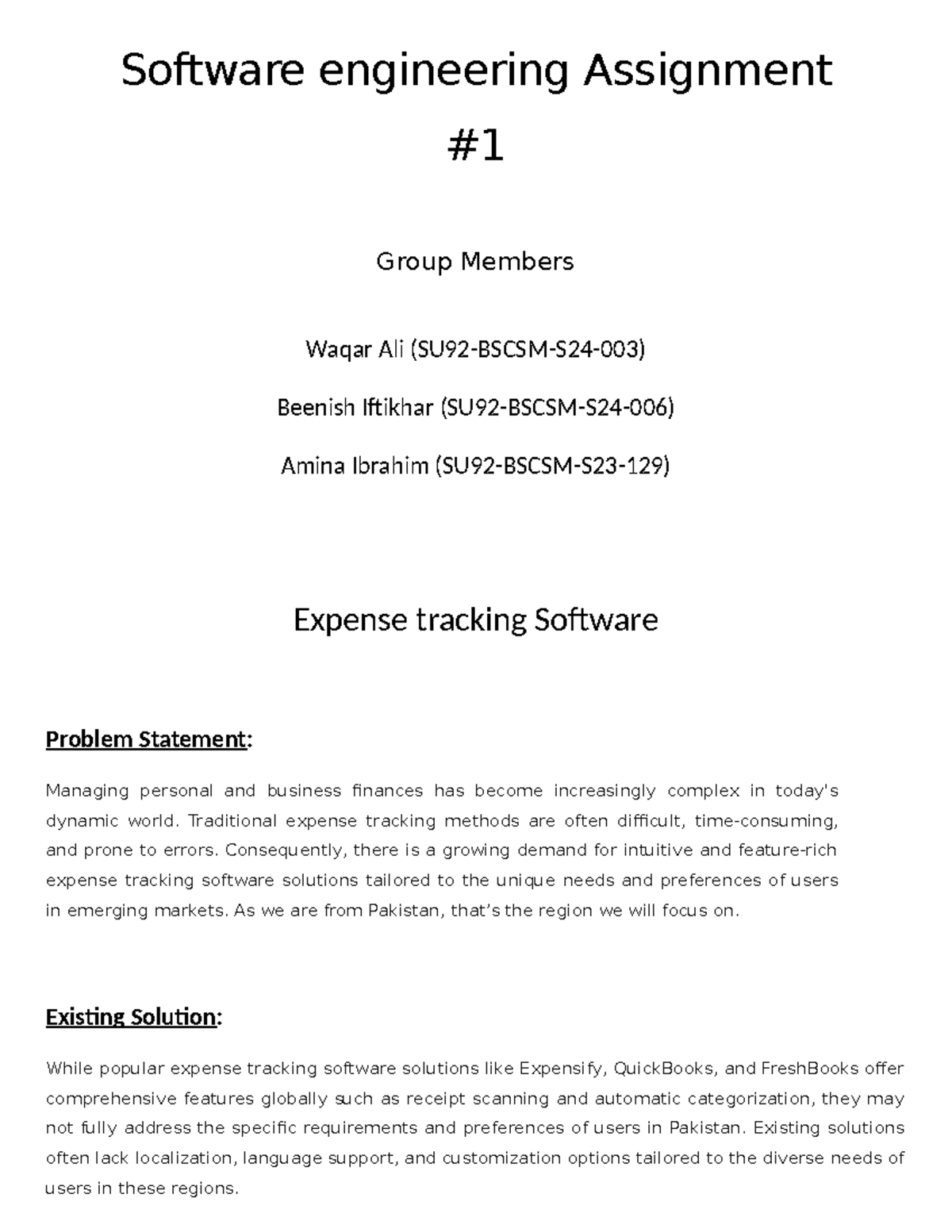 Software engineering Assignment - Software engineering Assignment Group Members Waqar Ali - Studocu
