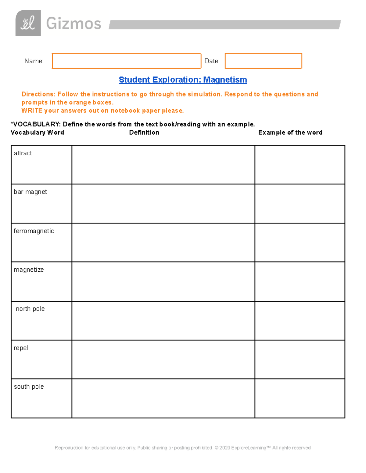 Magnetism Gizmo - jncuc - Name: Date: Student Exploration: Magnetism ...