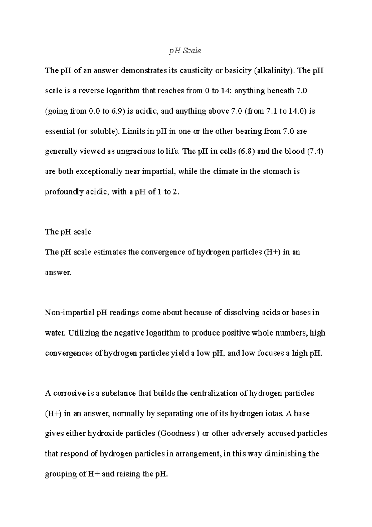 Understanding the p H scale - pH Scale The pH of an answer demonstrates ...