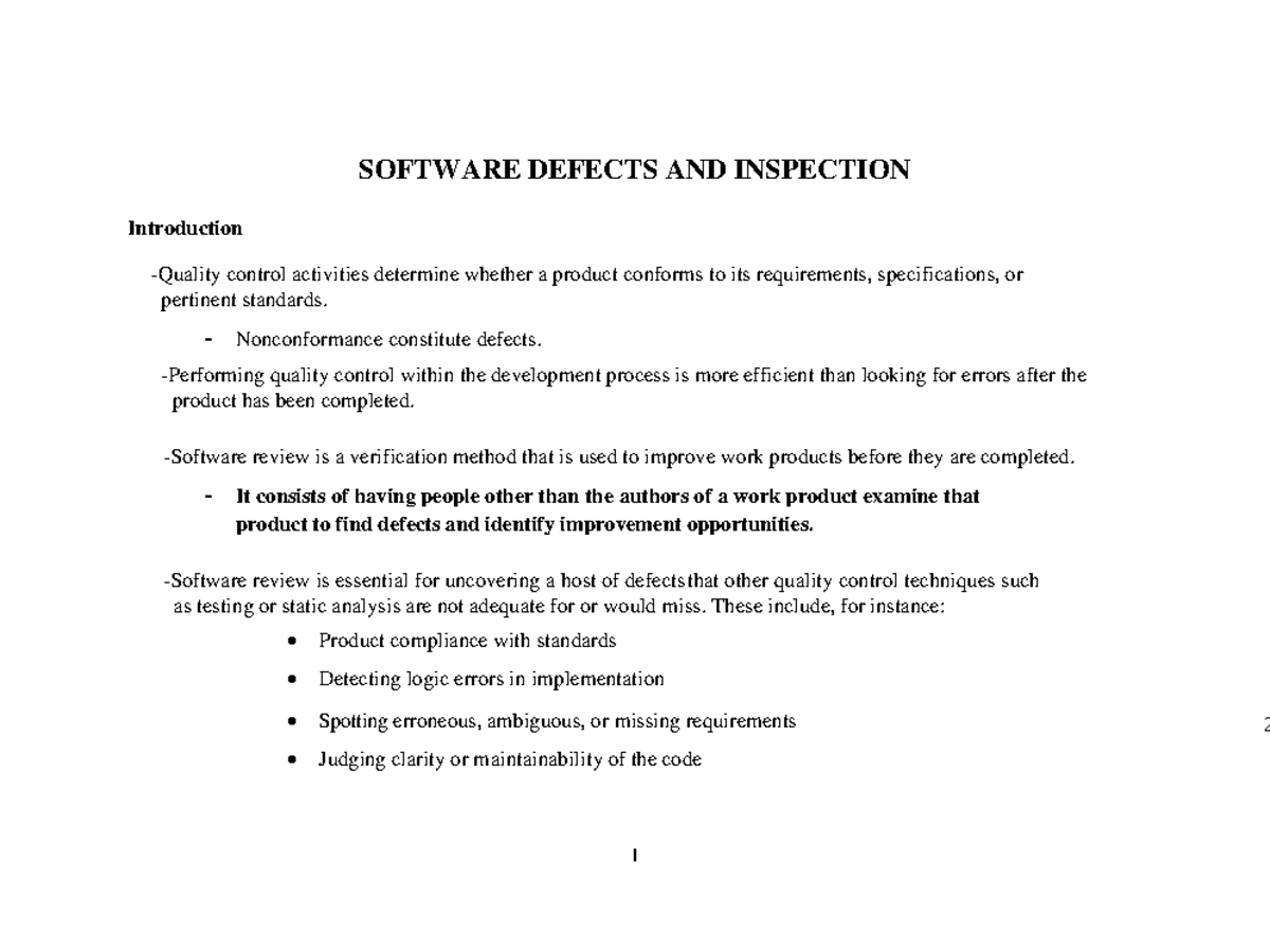 Software Quality Assurance - Software Inspection Notes - SOFTWARE ...