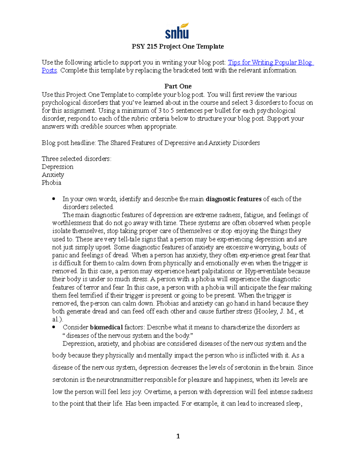 PSY 215 Project One Template - PSY 215 Project One Template Use the ...