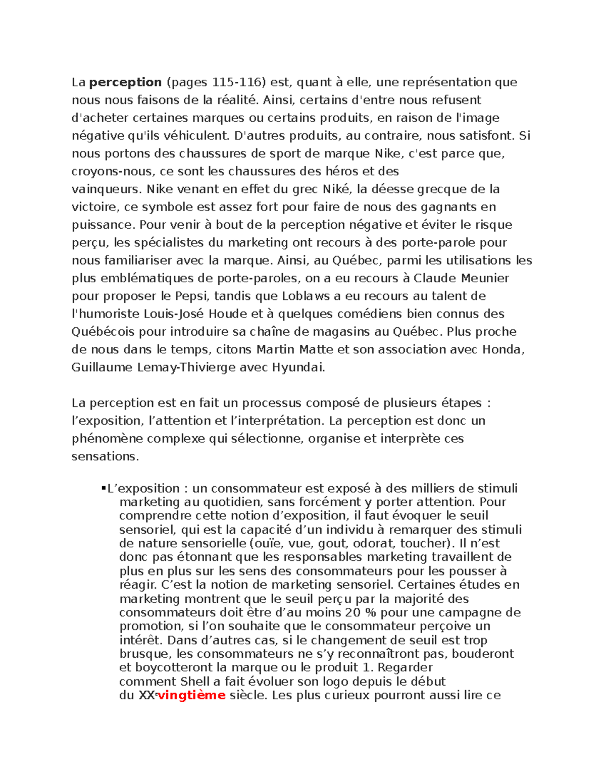 Notes de cours ch 4 la perception - La perception (pages 115-116) est ...