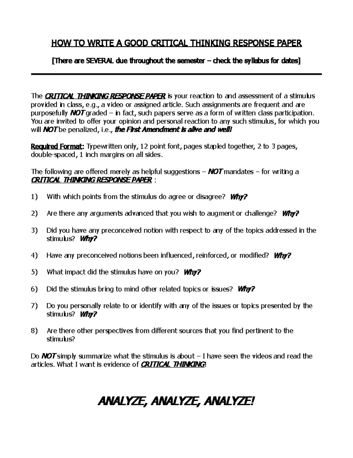 HOW TO Write A GOOD Critical Thinking Response Paper - HOW TO WRITE A ...