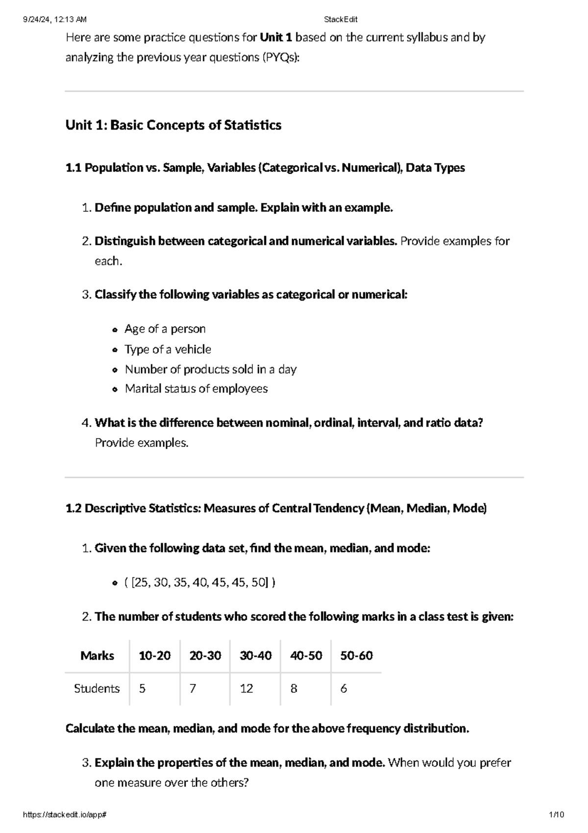 Stats - Just See It - Here are some pracce quesons for Unit 1 based on ...