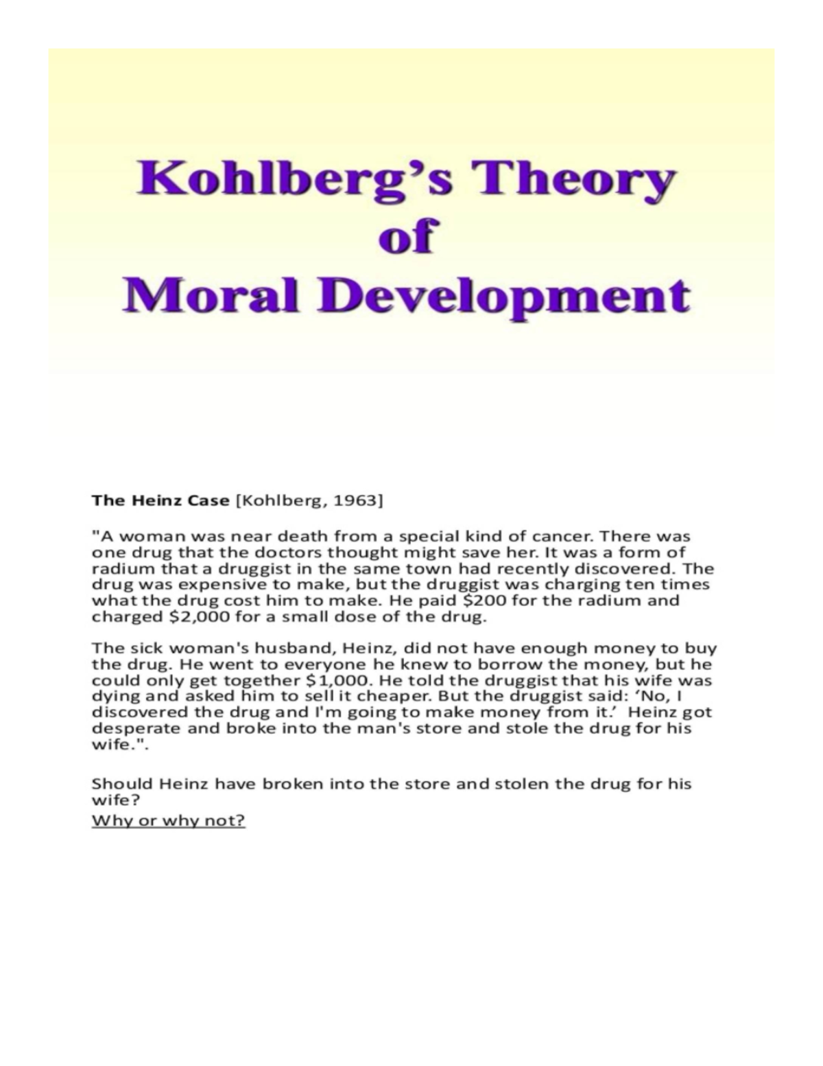 Kohlberg's Theory - Education - Studocu