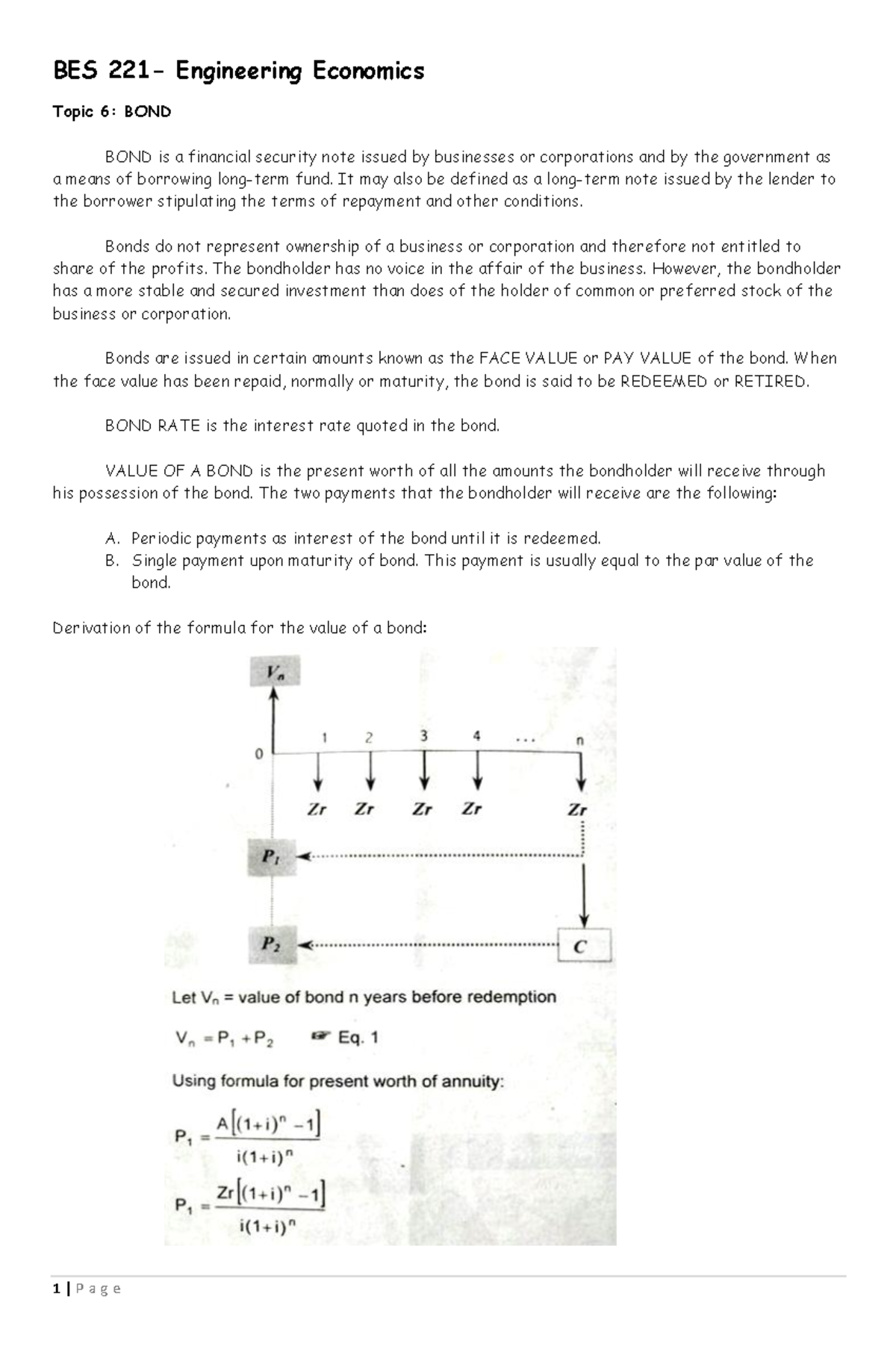 BES 221 engineering economy - 1 | P a g e BES 221- Engineering ...