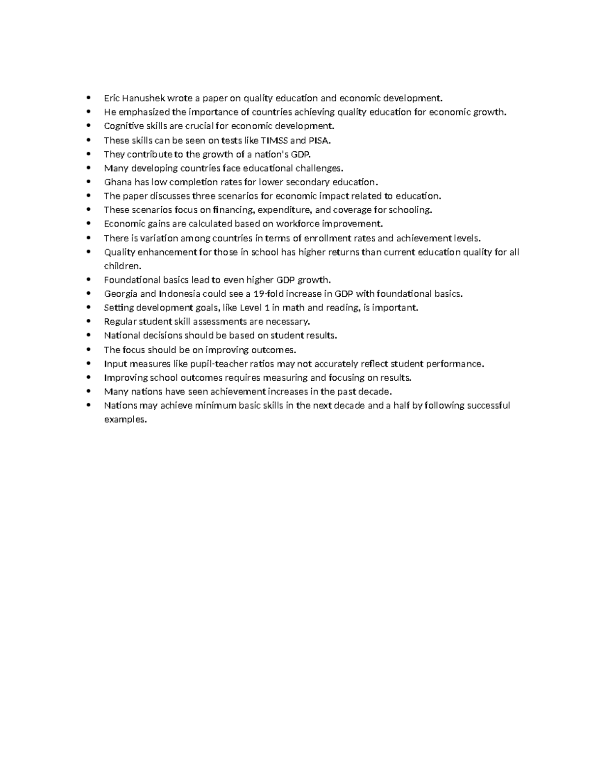 First article - mn ,mmn mmmm - Eric Hanushek wrote a paper on quality ...