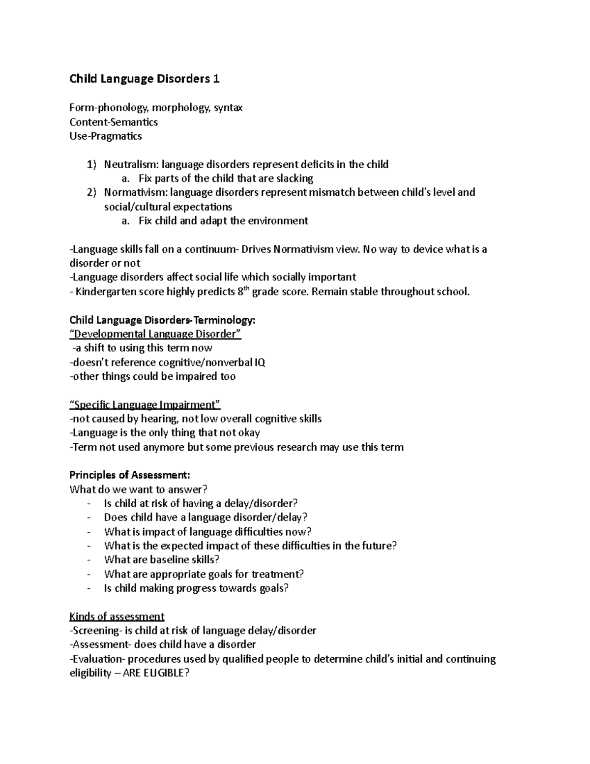 Child Language Disorders Lecture Notes up to first exam - Child ...