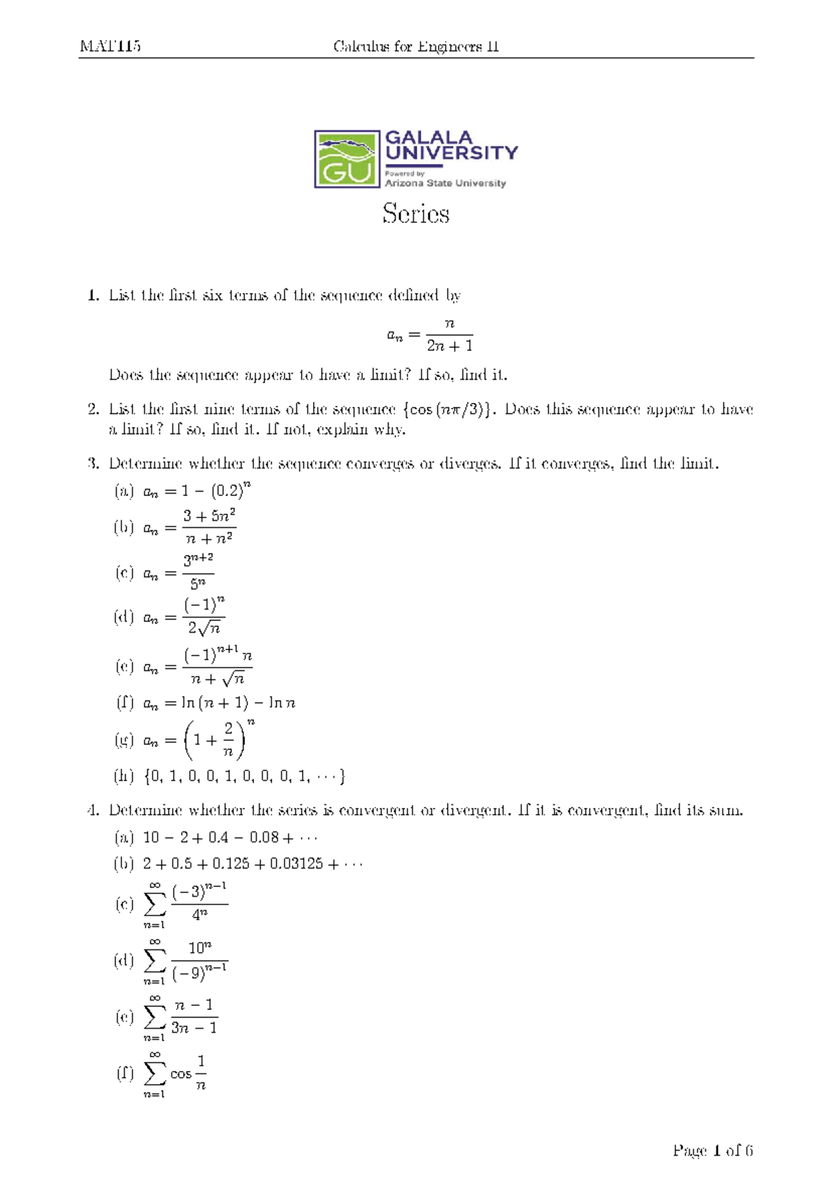 MAT115 Series Prob Solutions All - MAT115 Calculus for Engineers II ...