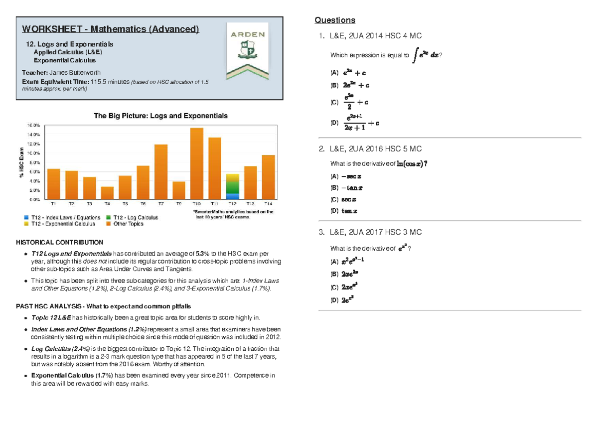 2019-MA-Applied-Calculus-and-Exponential-Calculus-Worksheet-HSC ...