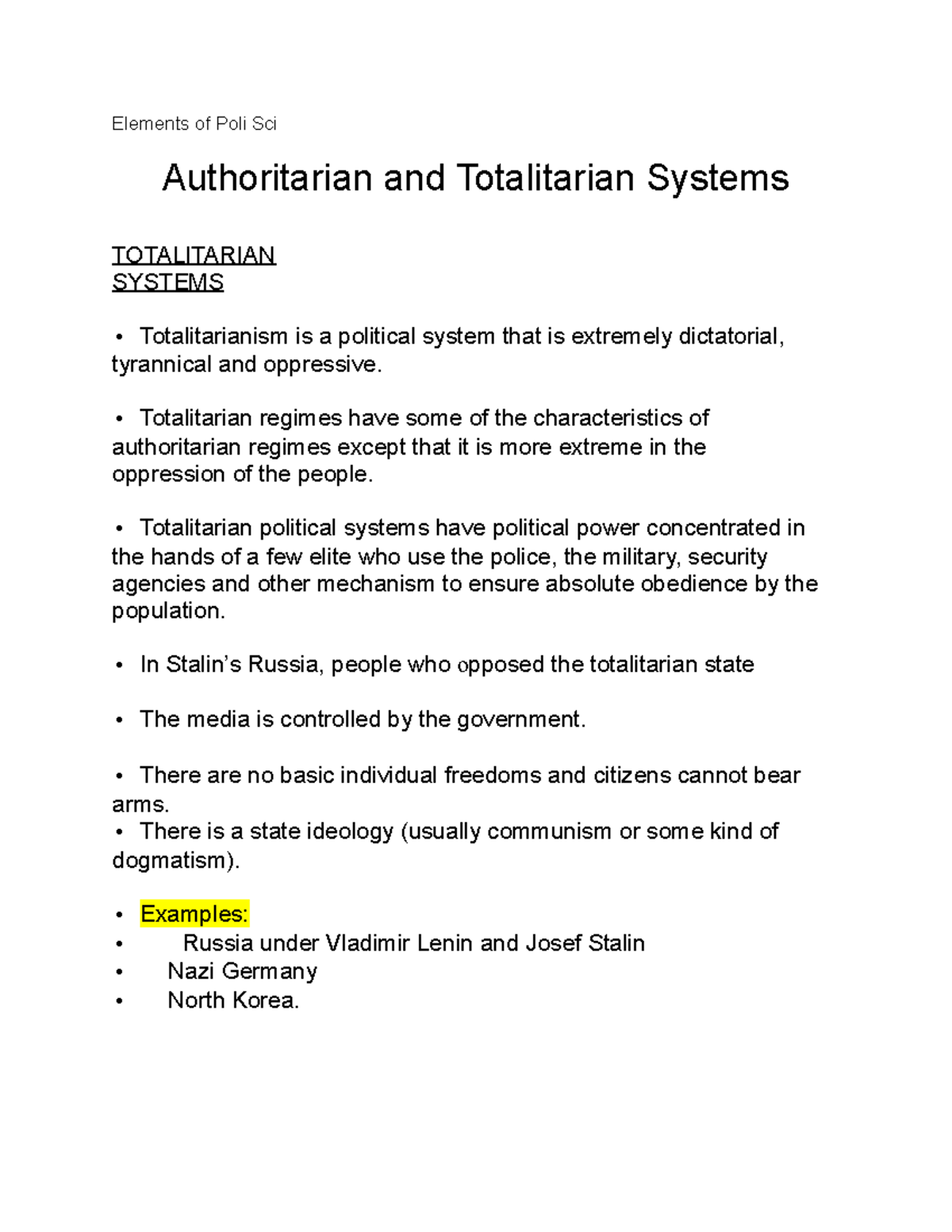 Elements of Poli Sci Authoritarian and Totalitarian Govt - Elements of ...