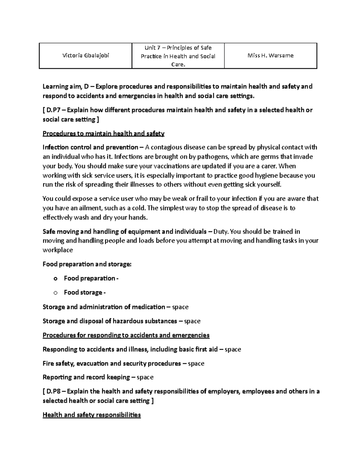 Unit 7 - d - p's - jddksnxdksks xnsx - Victoria Gbalajobi Unit 7 ...