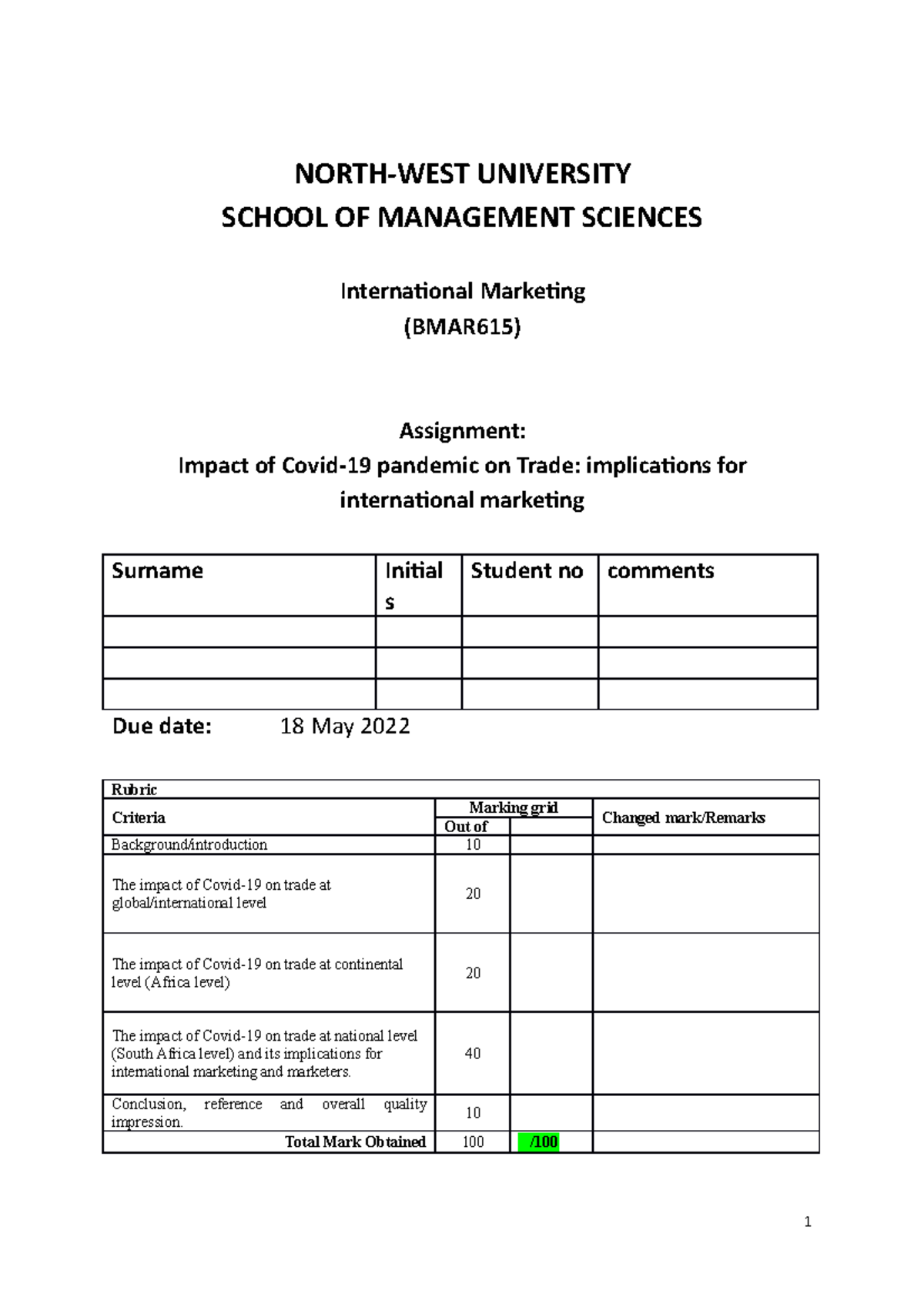 Template for Assignment-Essay - NORTH-WEST UNIVERSITY SCHOOL OF ...