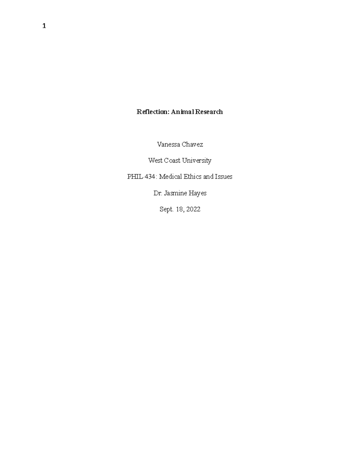 Animal Research Reflectino - Reflection: Animal Research Vanessa Chavez ...