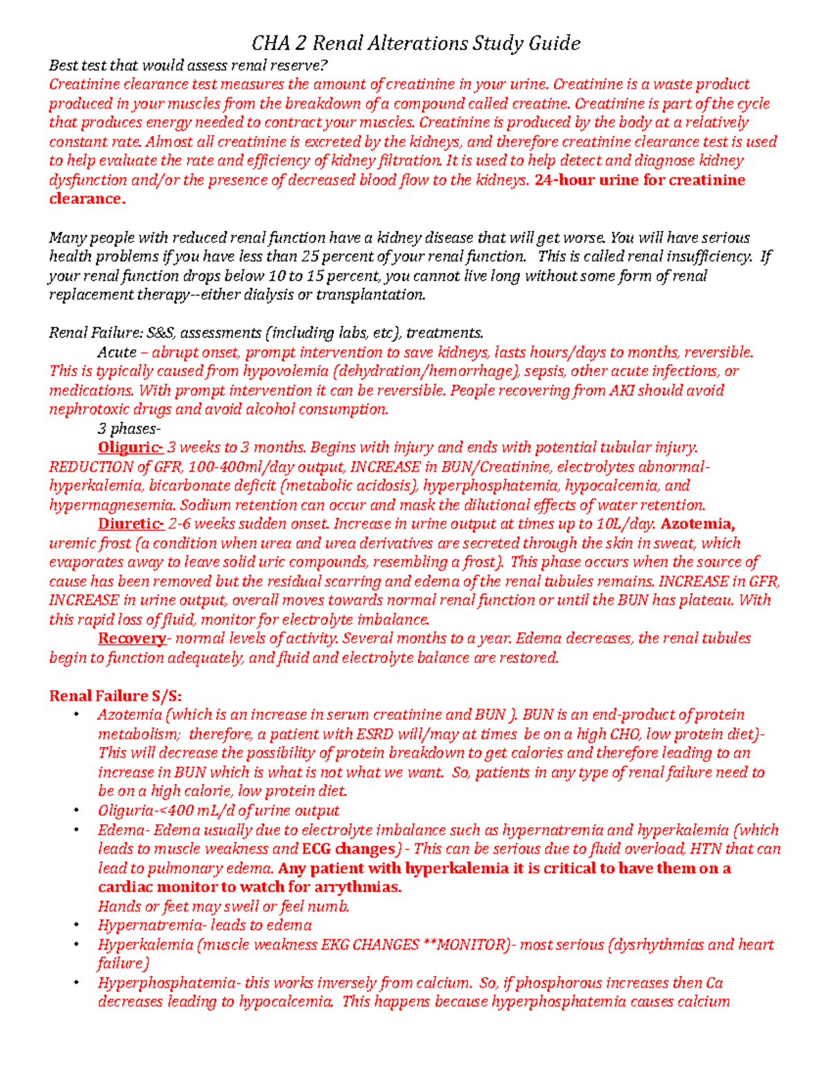 Renal Study Guide Review - 61160 - MATC - Studocu