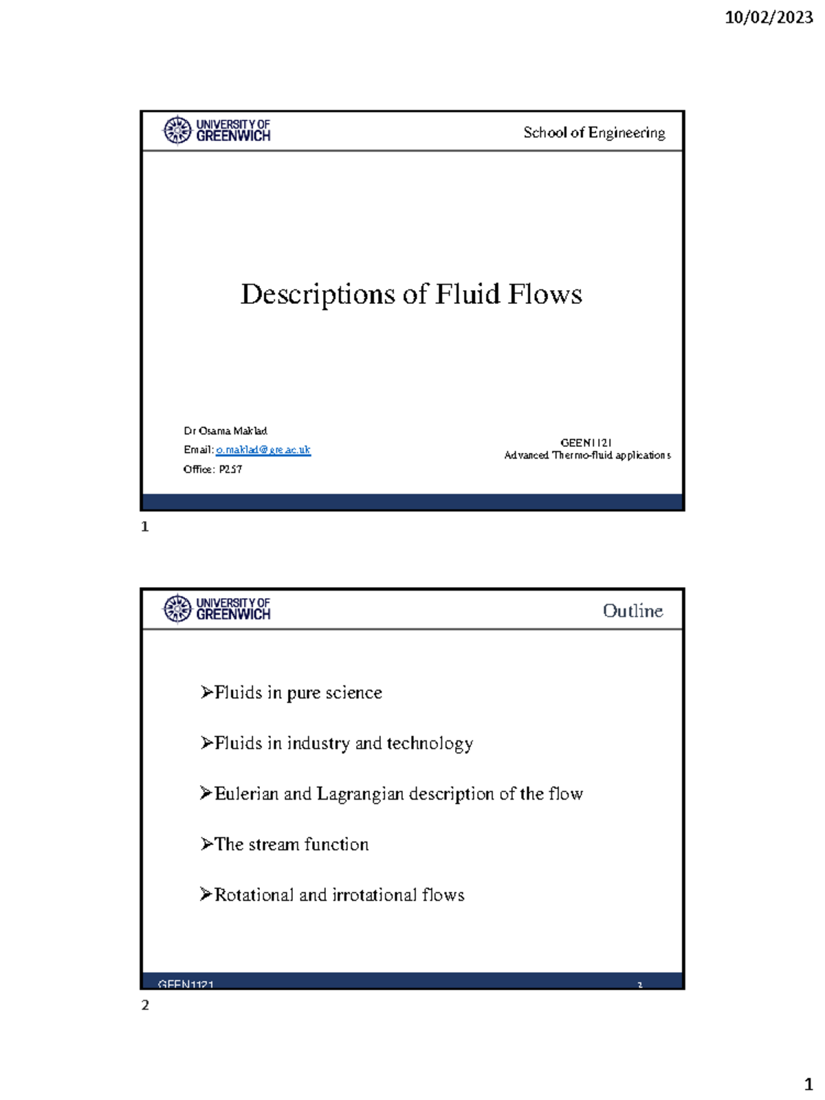 Eulerian Lagrangian Description Of Fluid Flow Descriptions Of Fluid Flows Dr Osama Maklad