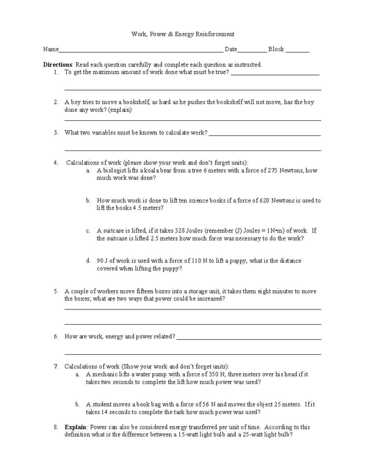 Ella Hamilton - Work Power & Energy reinforcement - Work, Power ...